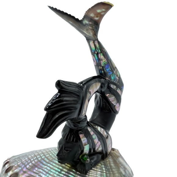 Art | Htf Art Deco Carved Obsidian Abalone Mop Bizarre Siren Mermaid ...